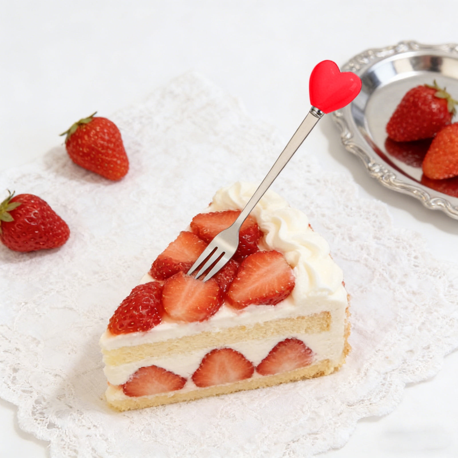 Heart-Shaped Handle Stainless Steel Fork & Spoon Set – 14 cm Red Coffee ...