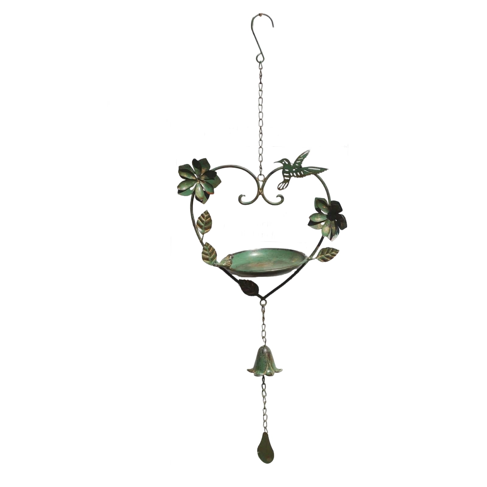 Heart-Shaped Hanging Bird Feeder 81×32×15.5cm Metal Verdigris Finish ...