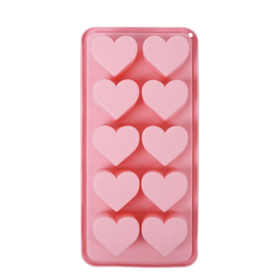 Heart Shaped Ice Cube Trays - 10-Cavity Silicone Molds in Pink & Red ...