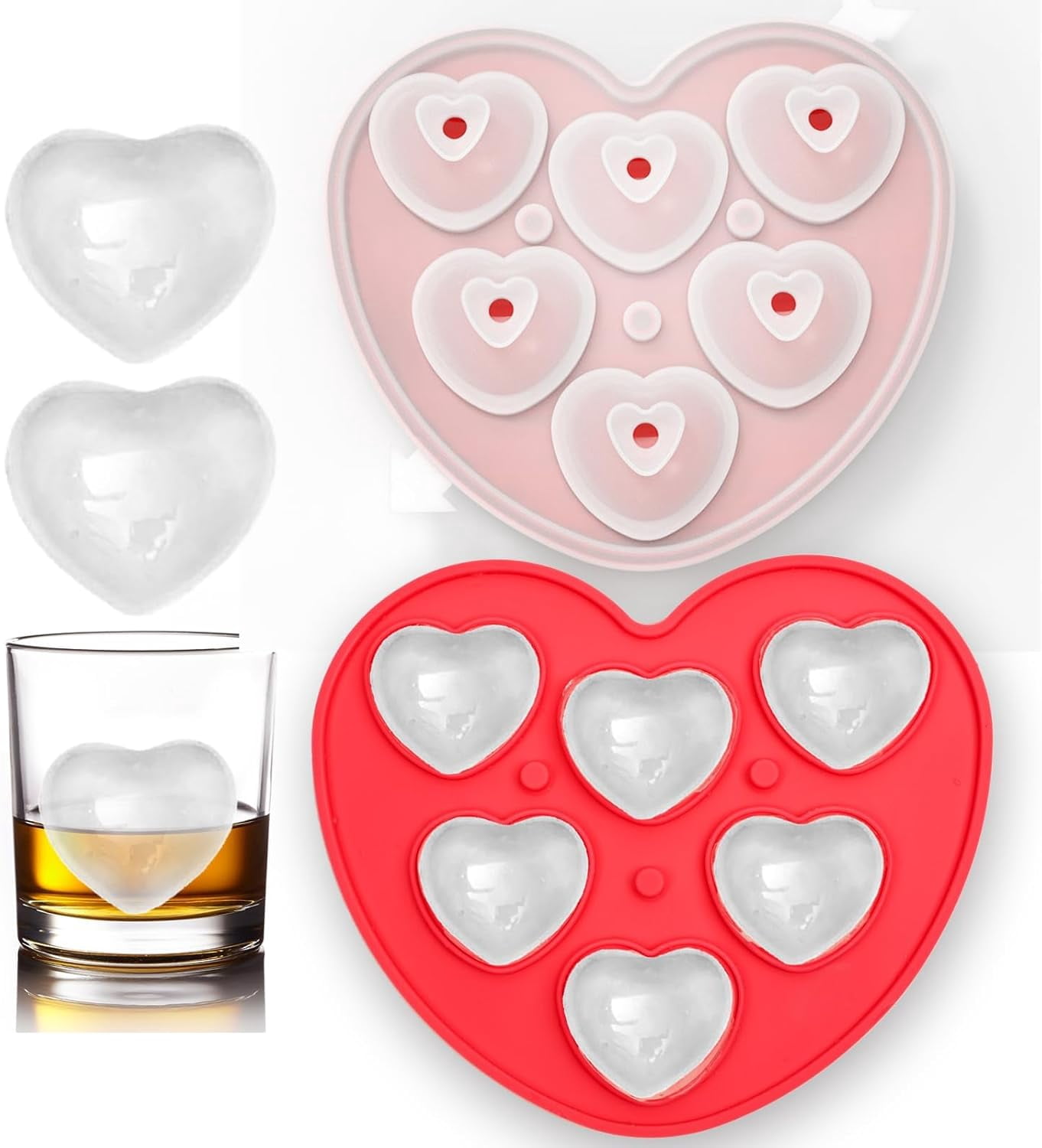 Heart-Shaped Ice Cube Trays with lid and bin - 6 Holes Silicone Heart ...