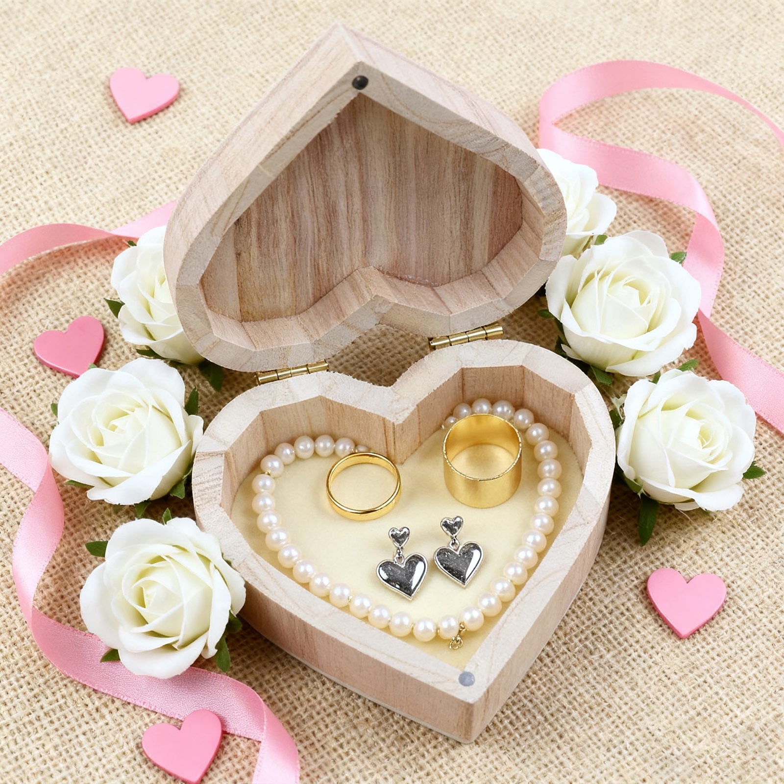 Heart Shaped Jewelry Box, Natural Wood Keepsake Box for Rings Earrings ...