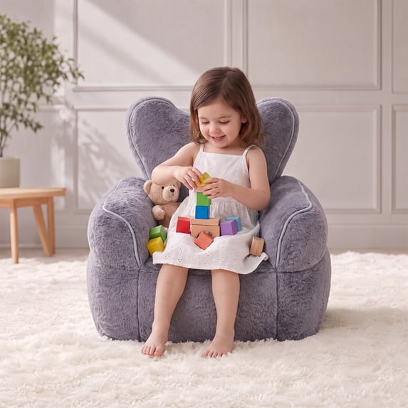 Heart-Shaped Kids Faux Fur Bean Bag Chair , Cozy & Stylish Lounger for ...