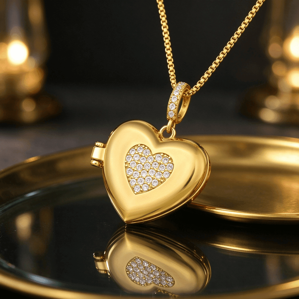 Heart Shaped Locket Pendant Necklace For Men Women 14K Gold Filled ...