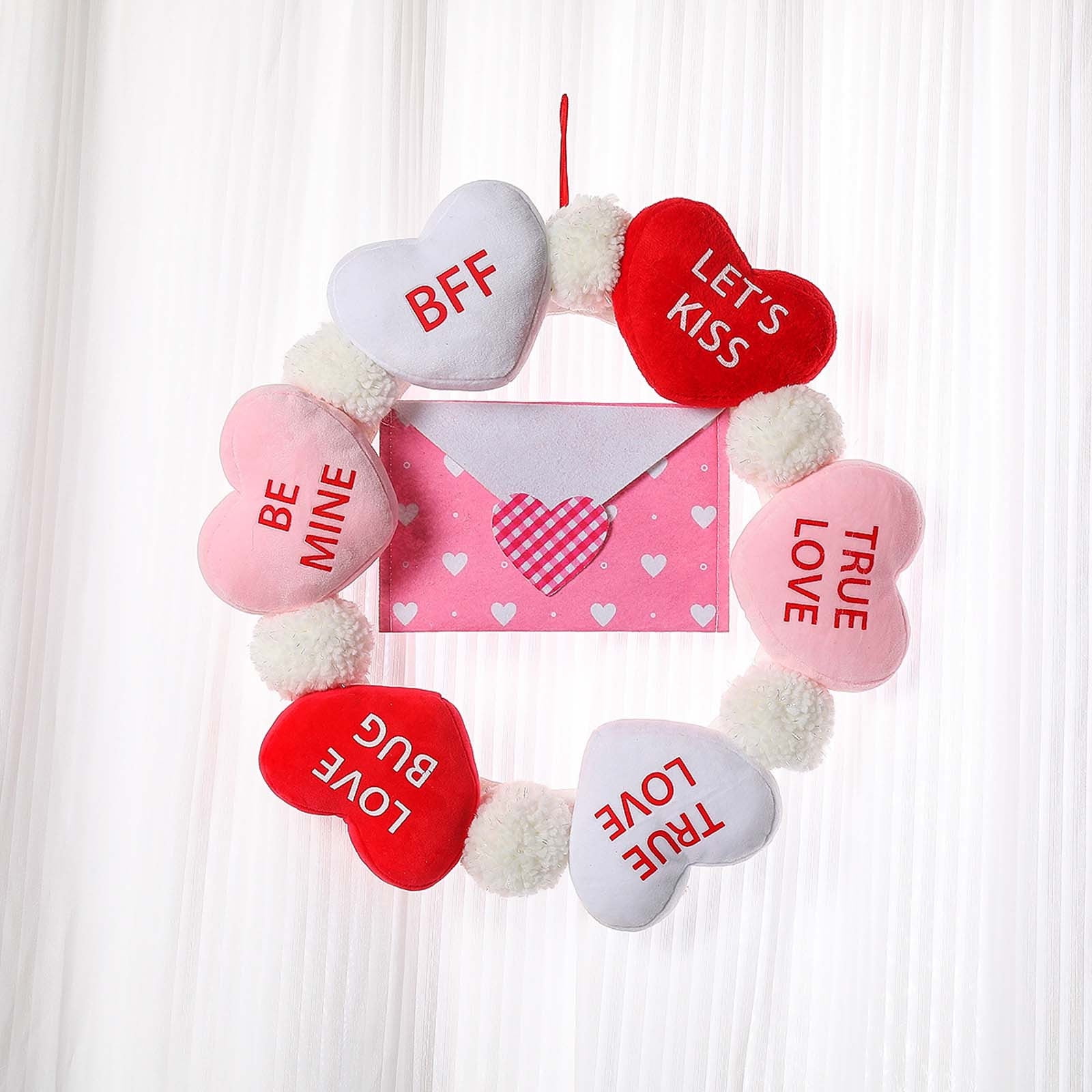 Heart Shaped Mesh Wreath Romantic Front Door Decoration for Valentine's ...