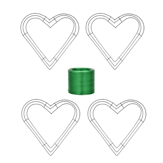 Heart-Shaped Metal 12” Wire Wreath Frame Set (4 Pack) 100 ft Green ...