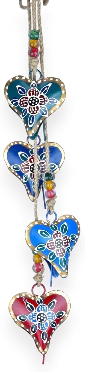 Vivanta Heart-Shaped Metal Bell Chime – 33" Hanging Wind Chime with 4 ...