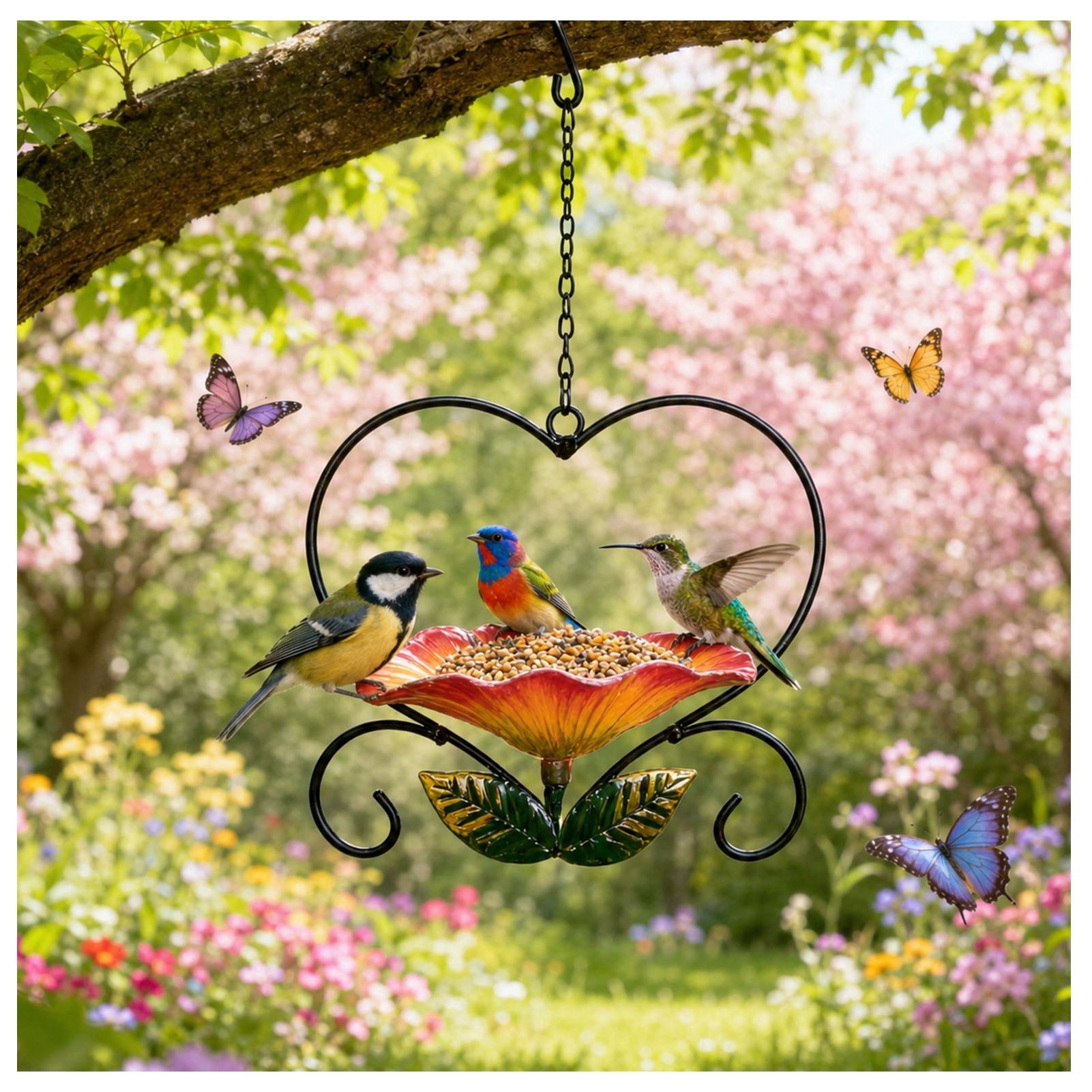 Heart-Shaped Metal Bird Feeder & Bath for Outside,Outdoor Hanging Bird ...