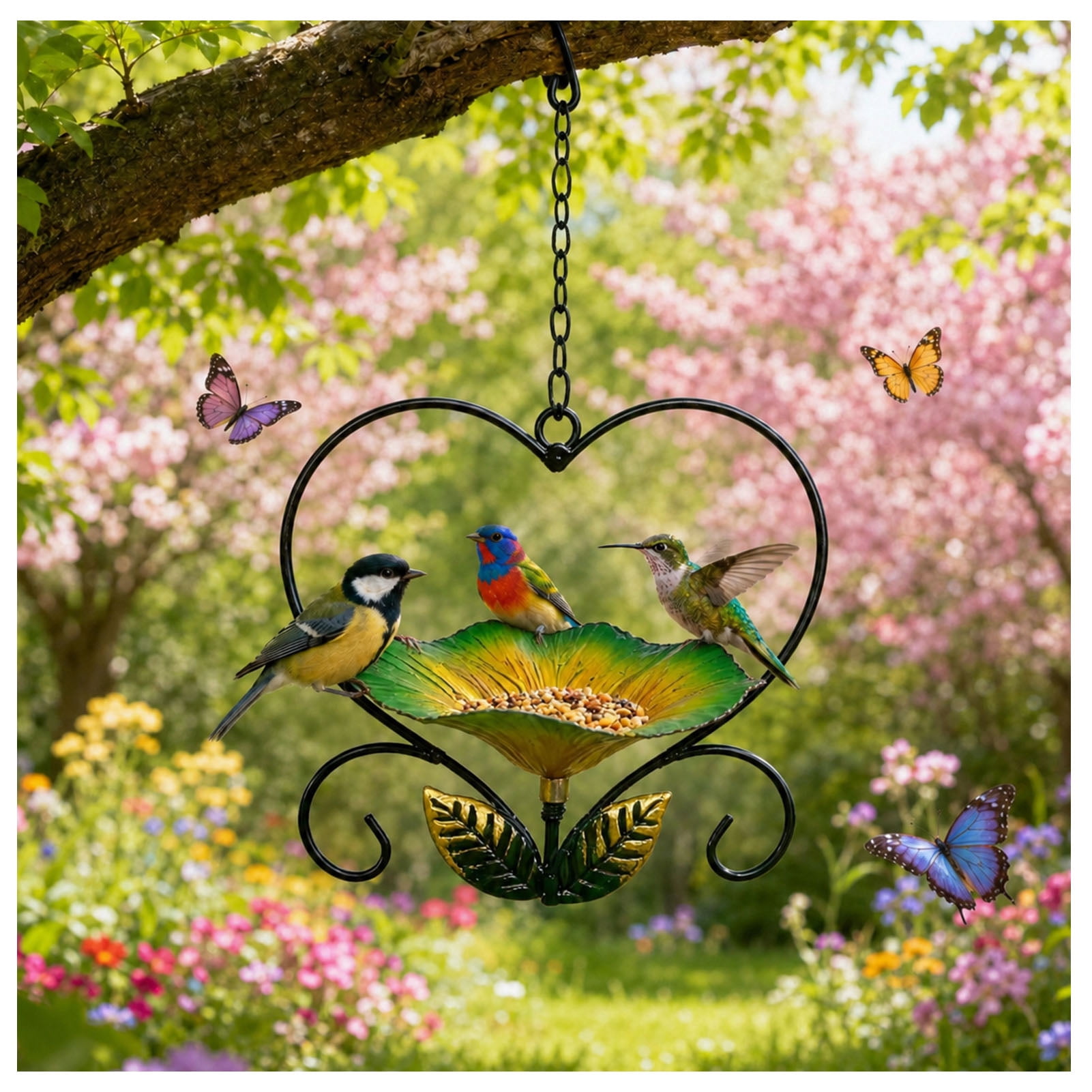 Heart-Shaped Metal Bird Feeder & Bath for Outside,Outdoor Hanging Bird ...