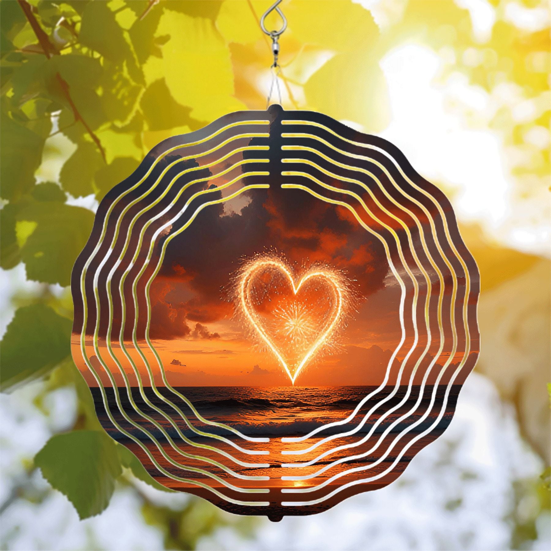 Heart-Shaped Metal Hanging Wind Spinner with Concentric Ripple Design ...