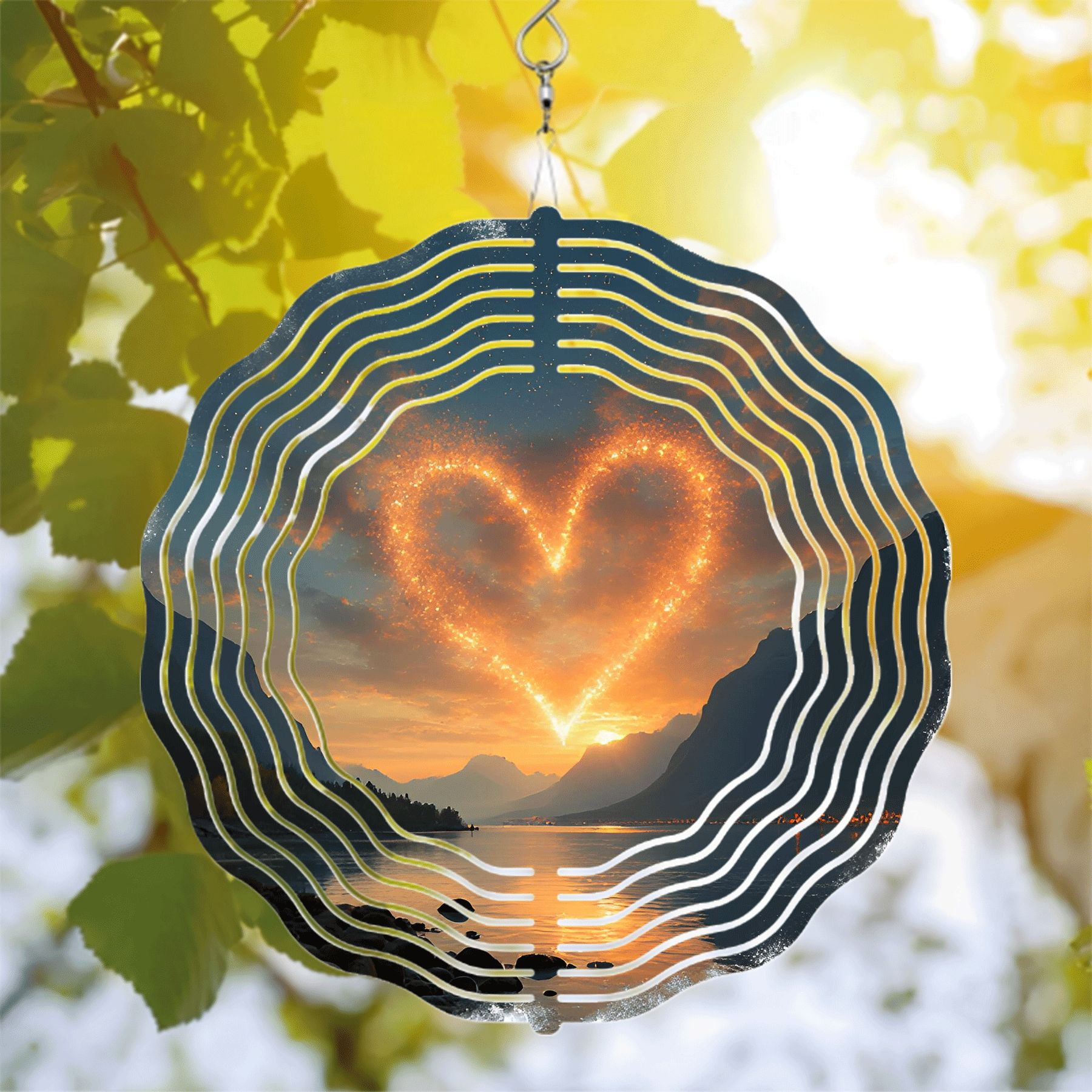 Heart-Shaped Metal Hanging Wind Spinner with Glowing Particles ...