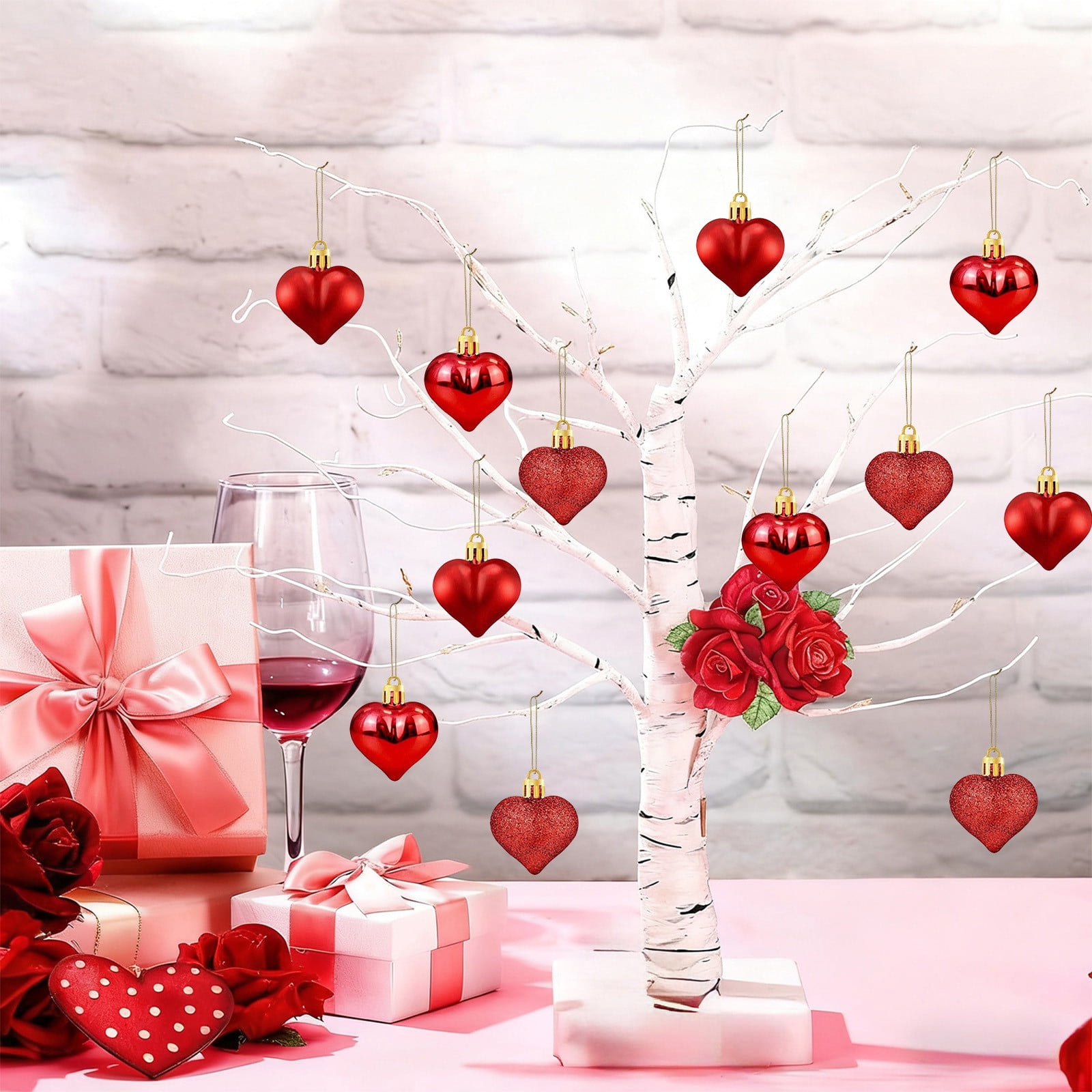 Heart Shaped Ornaments 12 Piece Glossy Matte Glitter Finishes Christmas ...