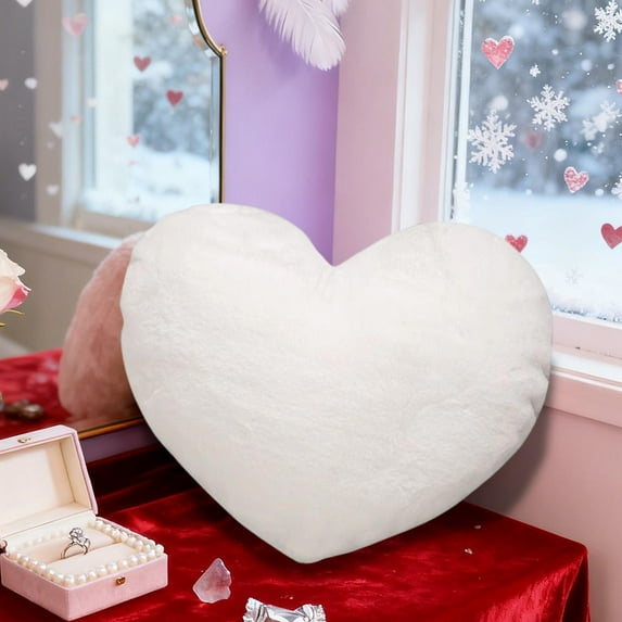 Heart-Shaped Pillow, Decorative Sofa Cushion, Faux Rabbit Fur Plush ...