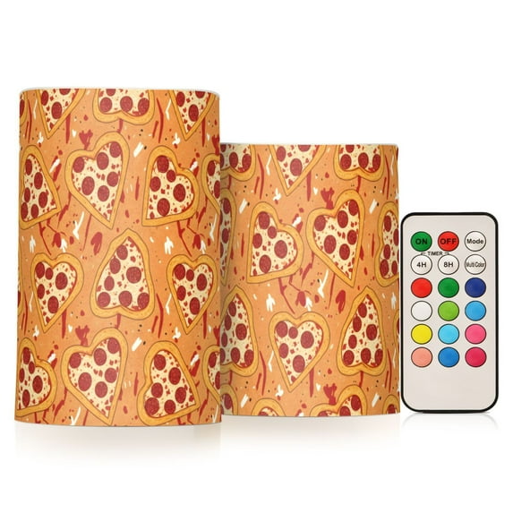 Heart Shaped Pizza Pattern Flameless LED Candle Set with Remote ...