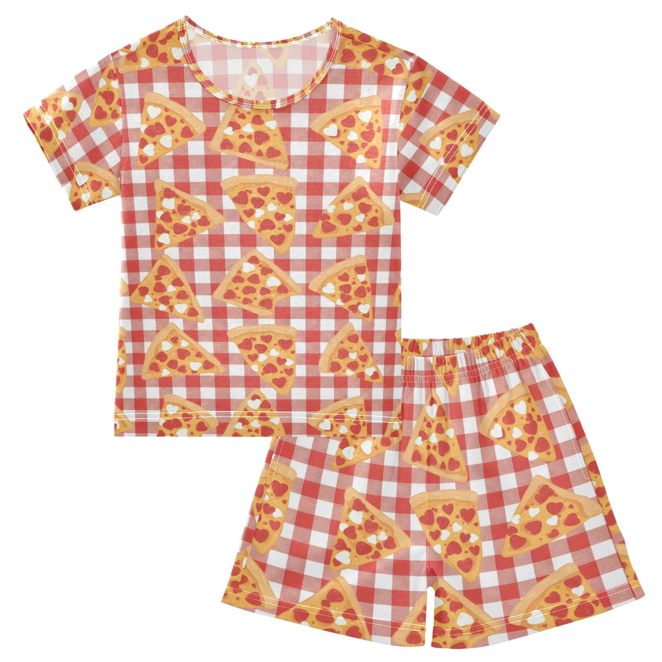 Heart Shaped Pizza Squares Pattern Summer Pajama Set Soft Cotton Short ...