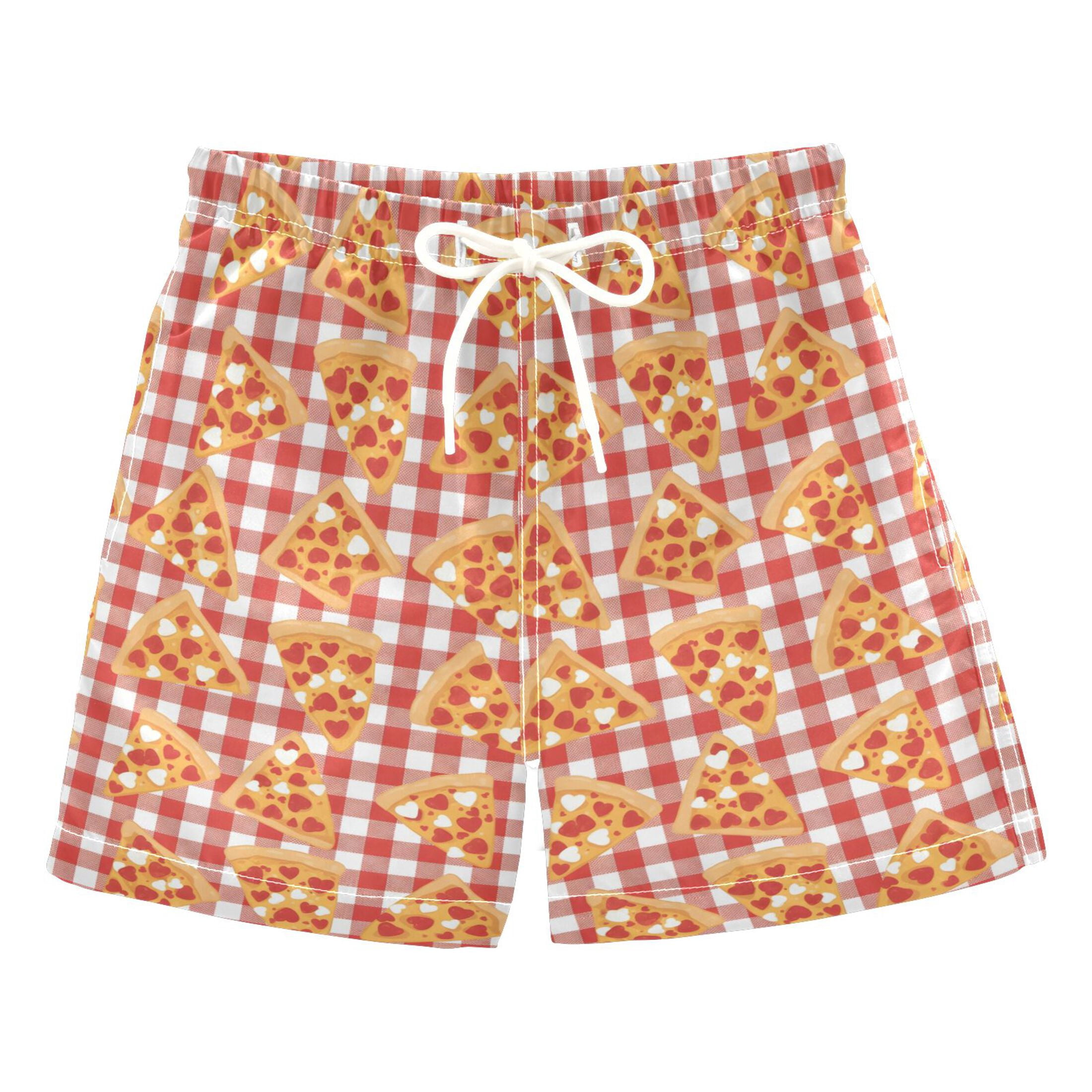 Heart Shaped Pizza Squares Pattern Swim Trunks Quick Dry Beach Pool ...