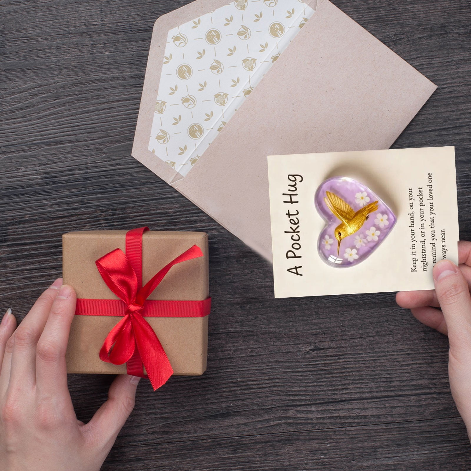 Heart Shaped Pocket Hug Gift Card Keepsake Token Floral Design for Long ...