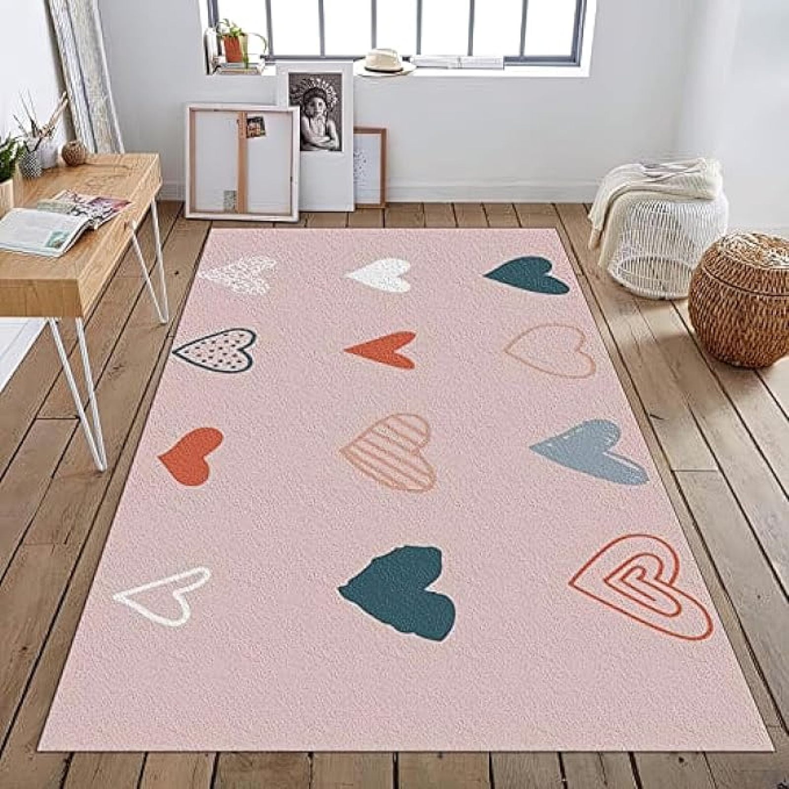 Heart Shaped Printed Pattern Area Rug, Fantasy Romance Non Slip Easy ...