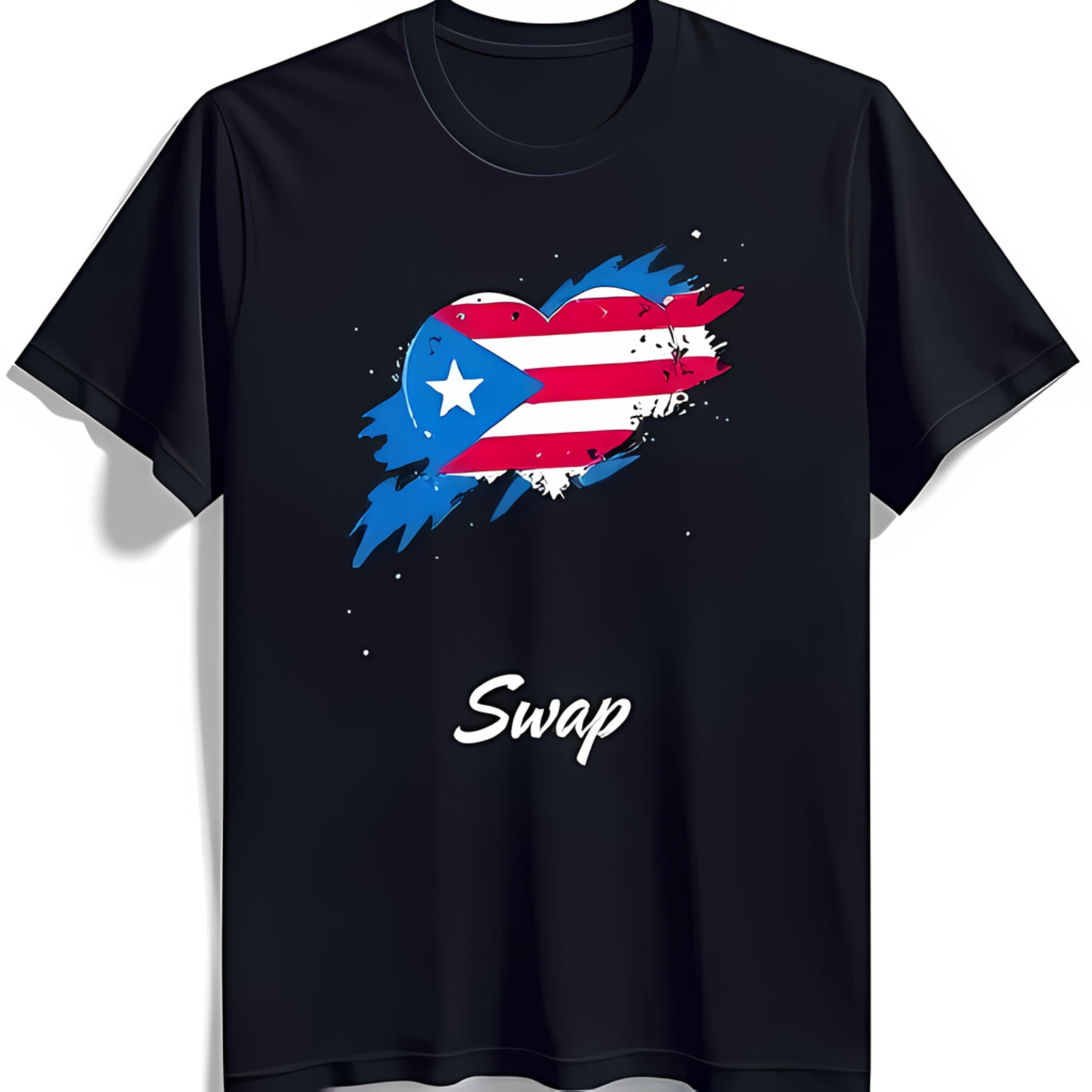 Heart Shaped Puerto Rican Graphic on Black T-Shirt with Splattered ...