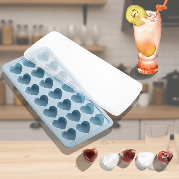 Heart-Shaped Silicone Ice Cube Tray with Lid, Flexible 21-Cavity Mold ...