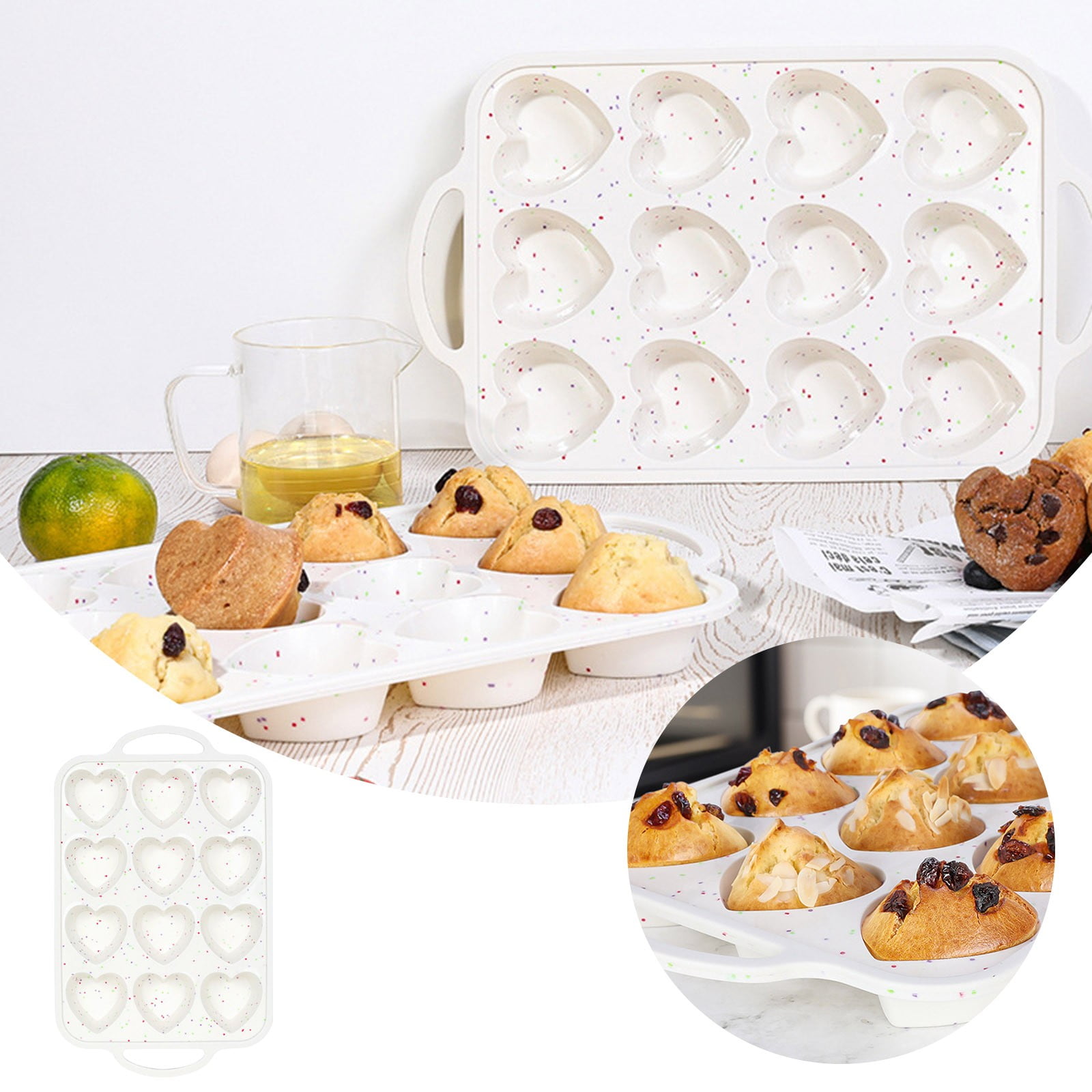 Heart Shaped Silicone Muffin Pan,2 Pack Metal Reinforced Frame 12 Cups ...