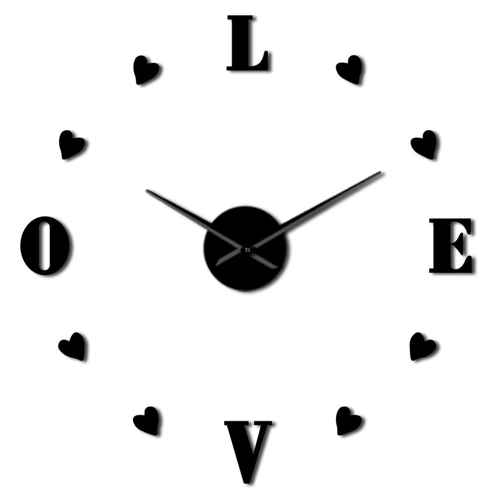 Heart Shaped Silouette Frameless Wall Clock Stickers, DIY Modern ...