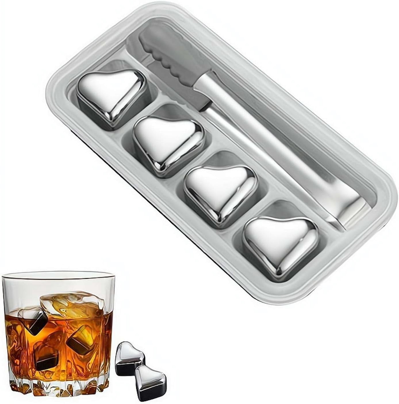 Heart Shaped Stainless Steel Reusable Ice Cube Set for Drinks Juice ...