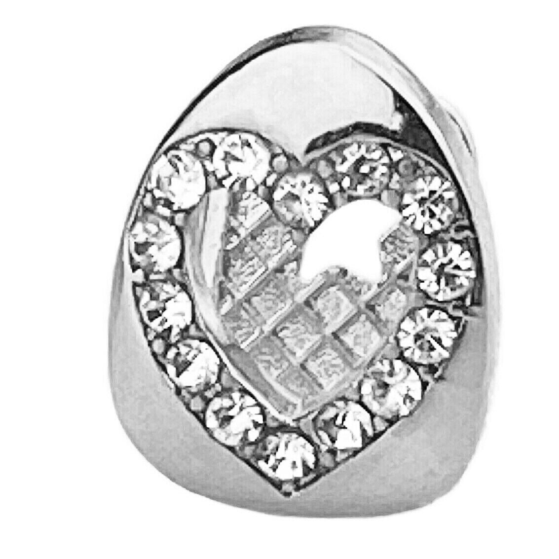 Heart Shaped Tooth Iced Simulated CZ One Top Single Open Hollow Cap ...