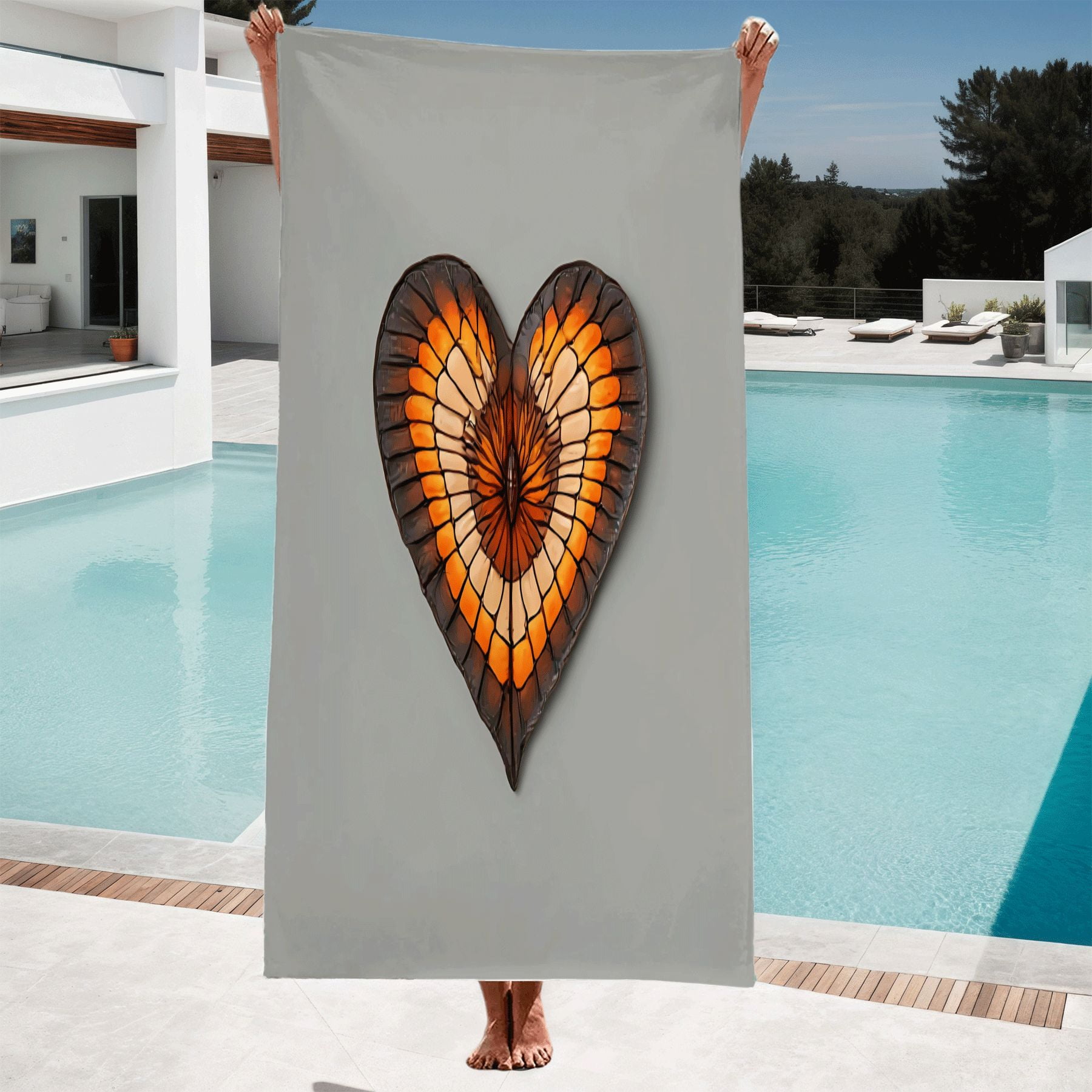 Heart-Shaped Towel with Butterfly Wing Pattern - Vibrant Orange ...