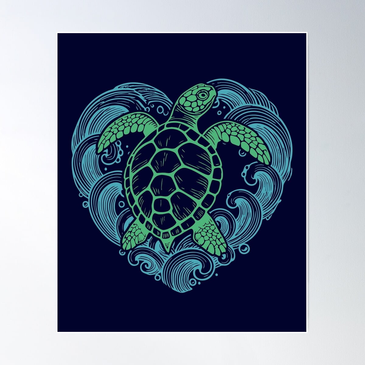 Heart-Shaped Turtle And Waves Illustration – Perfect For Ocean Lovers ...