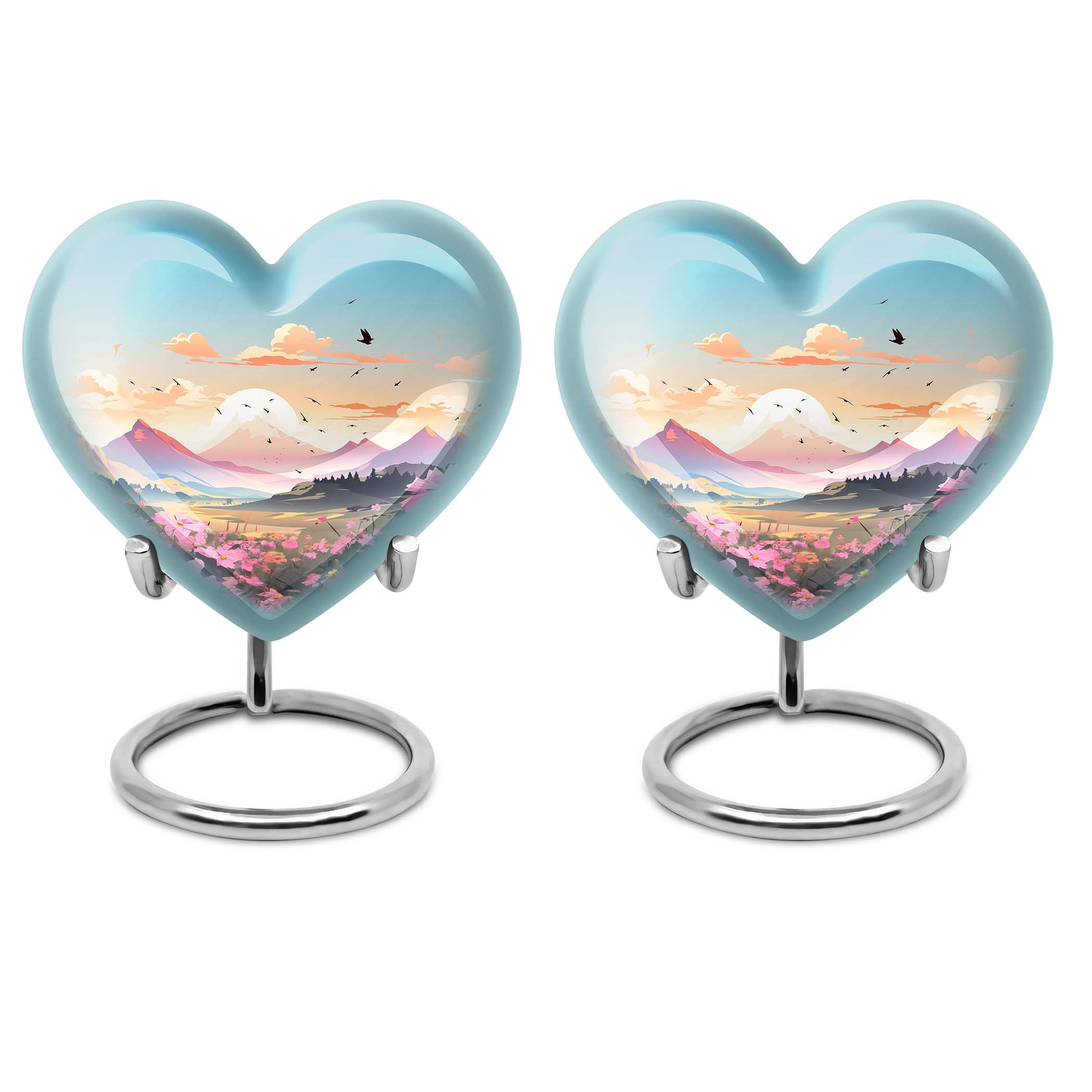 Heart Shaped Urn, Pastel Sunset Over Mountain Heart Mini Urns For Human ...