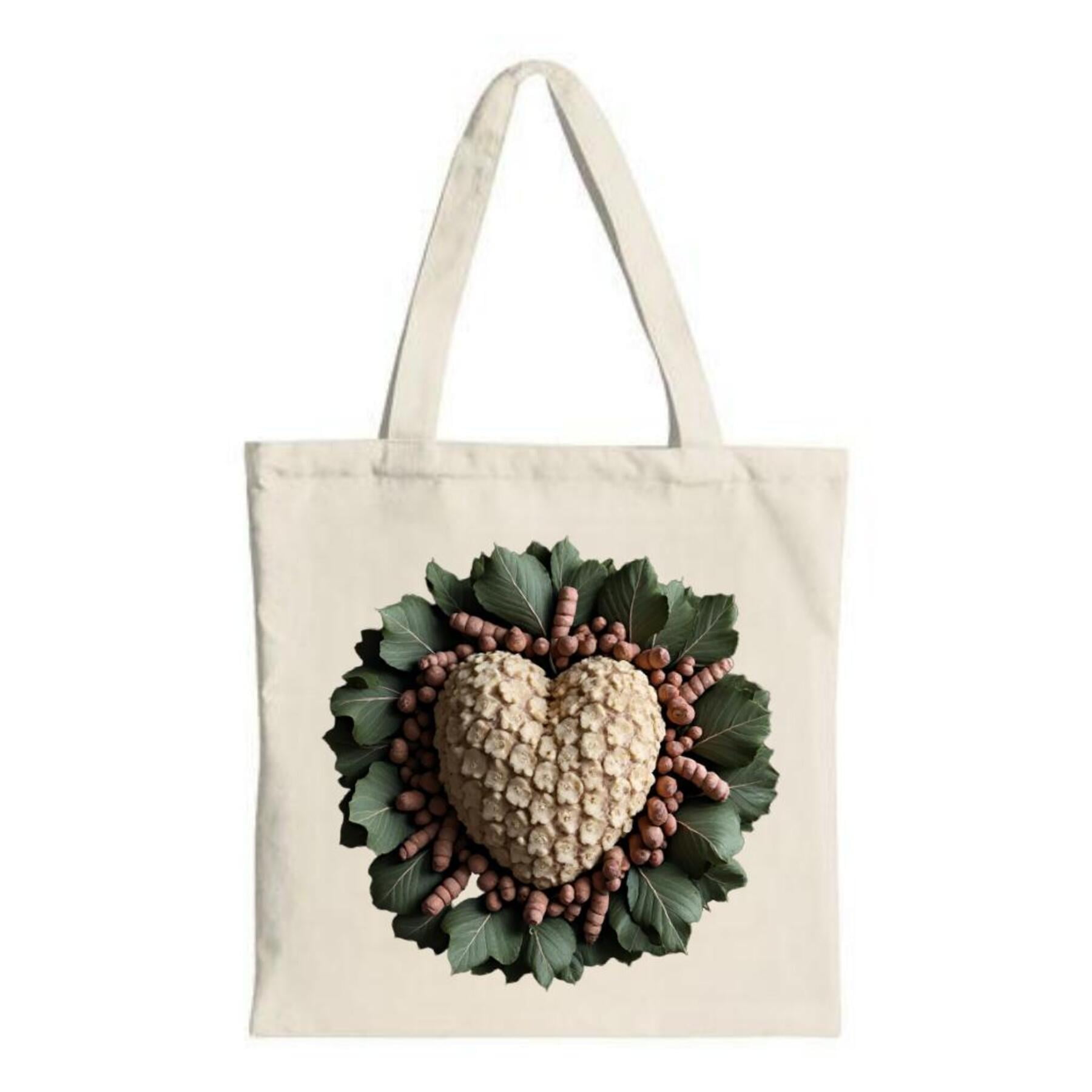 Heart - Shaped Vegetable Canvas Tote Bag with Green Leaves & Red ...