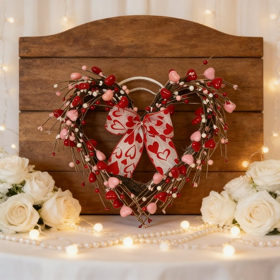 Heart-Shaped Wall Hanging Wreath, Artificial Floral Arrangement With ...