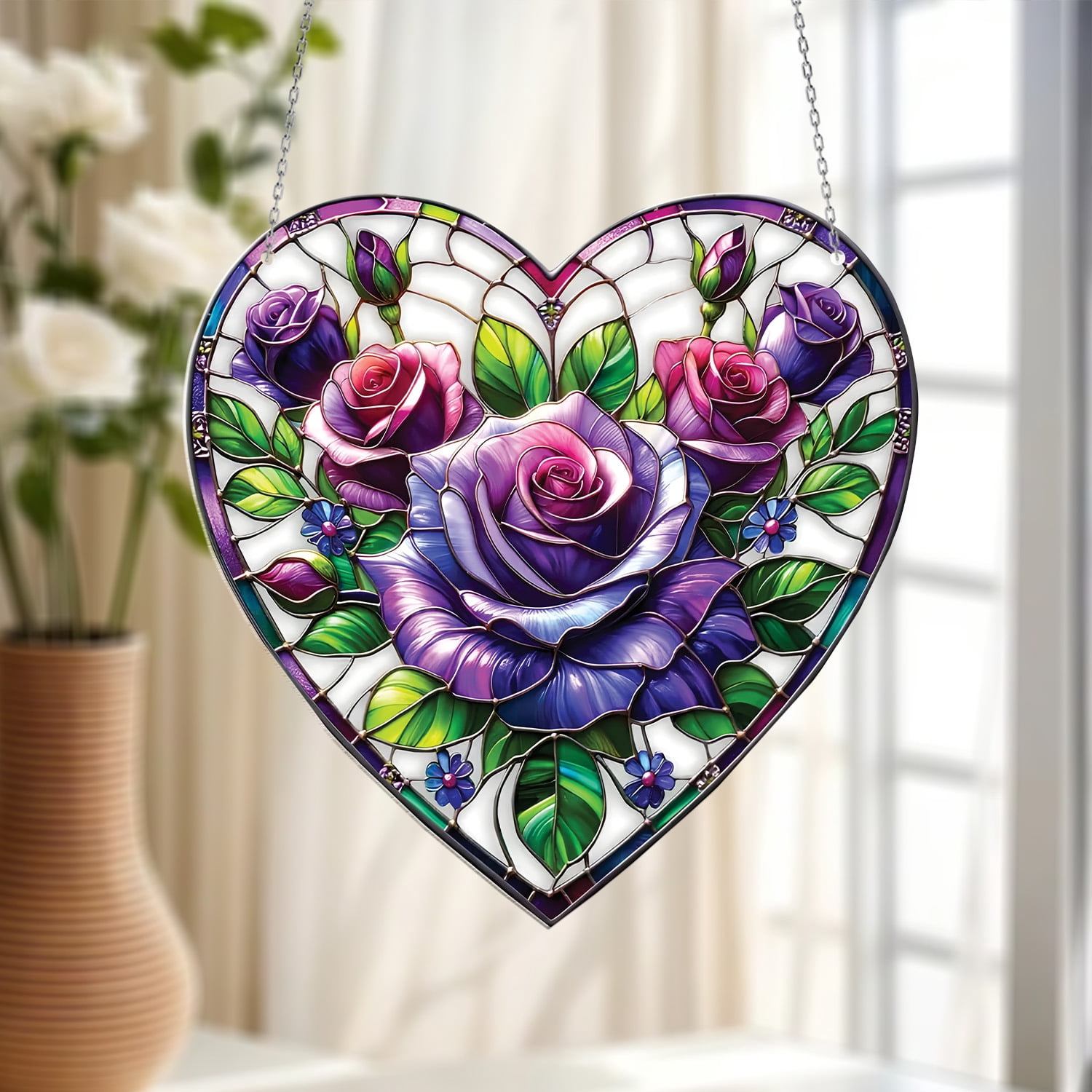 Heart Shaped Window Hanging with Flowers, Beautiful Floral Design ...
