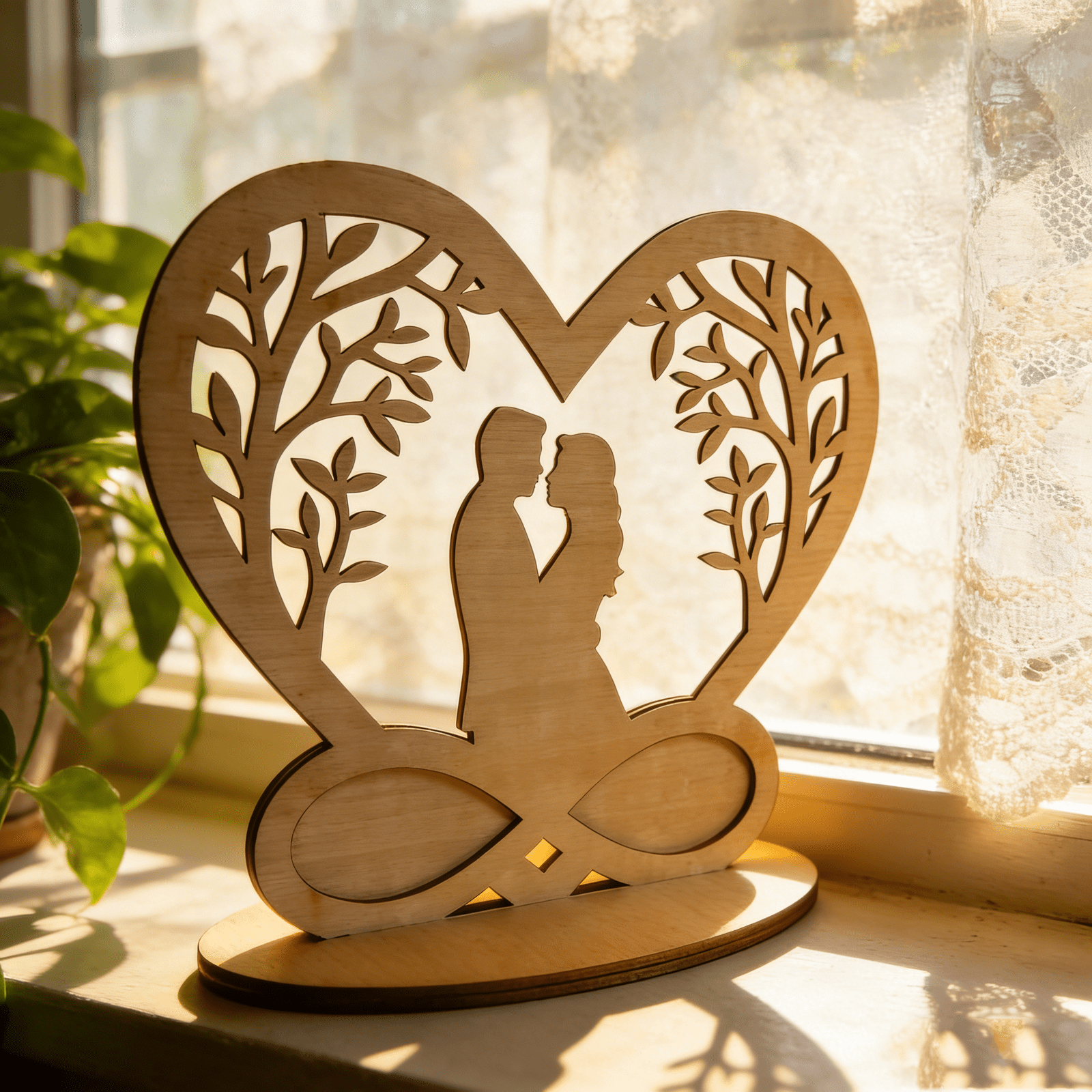 Heart-Shaped Wooden Hollowed-Out Couple Display Stand, Crafted From ...