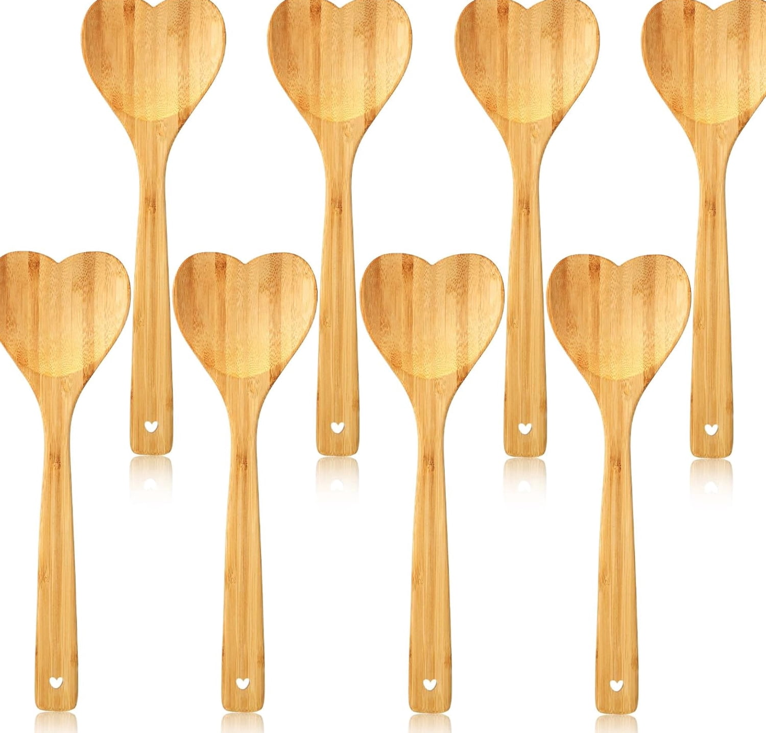 Heart Shaped Wooden Spoon Set, Natural Bamboo Kitchen Utensils, 8 Piece ...
