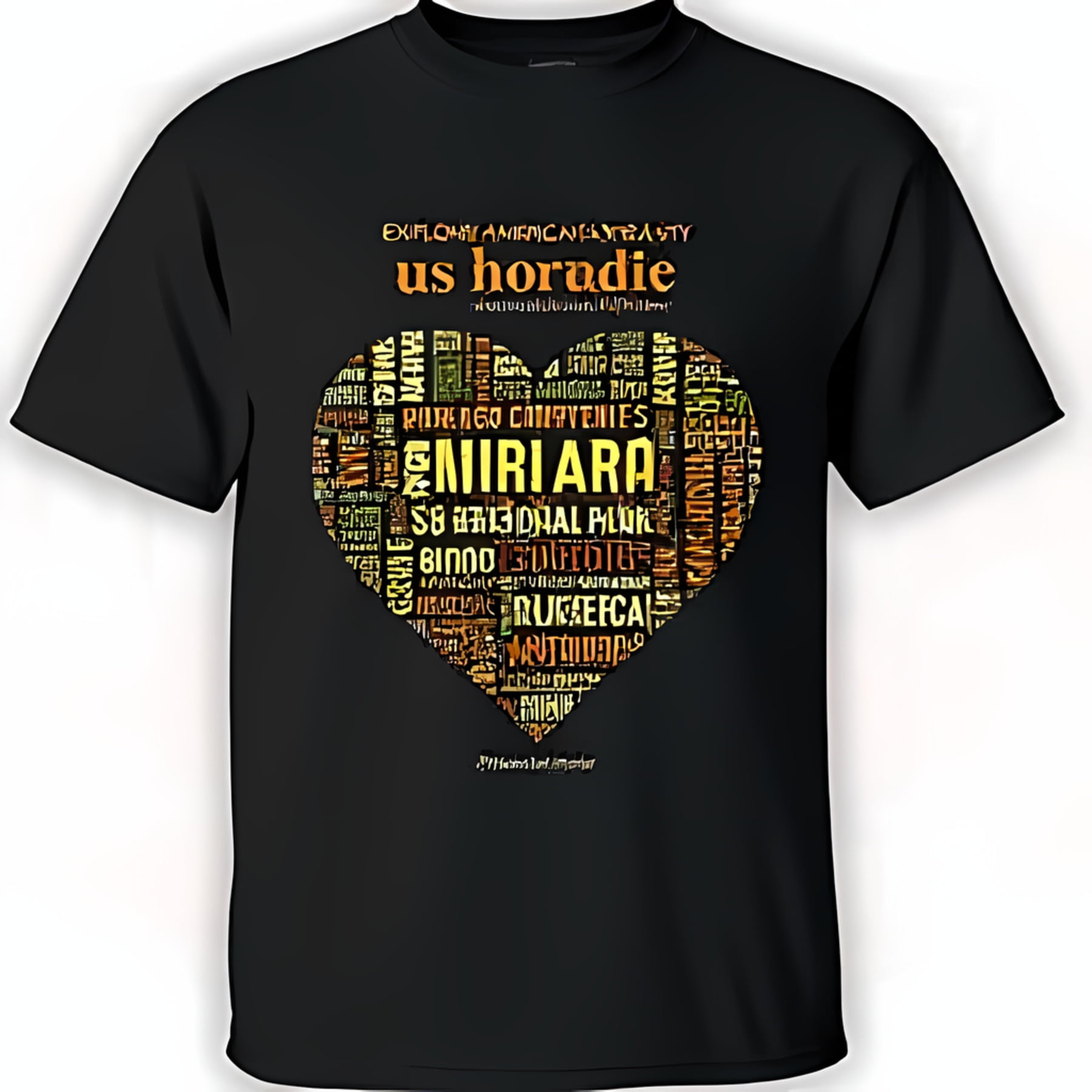 Heart Shaped Word Cloud Black T-Shirt Celebrate History & Culture ...