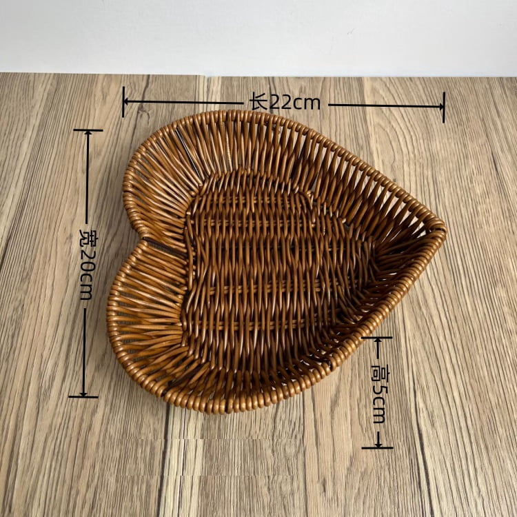 Heart-Shaped Woven Storage Basket Multi-Uses Simulation Rattan Desktop ...