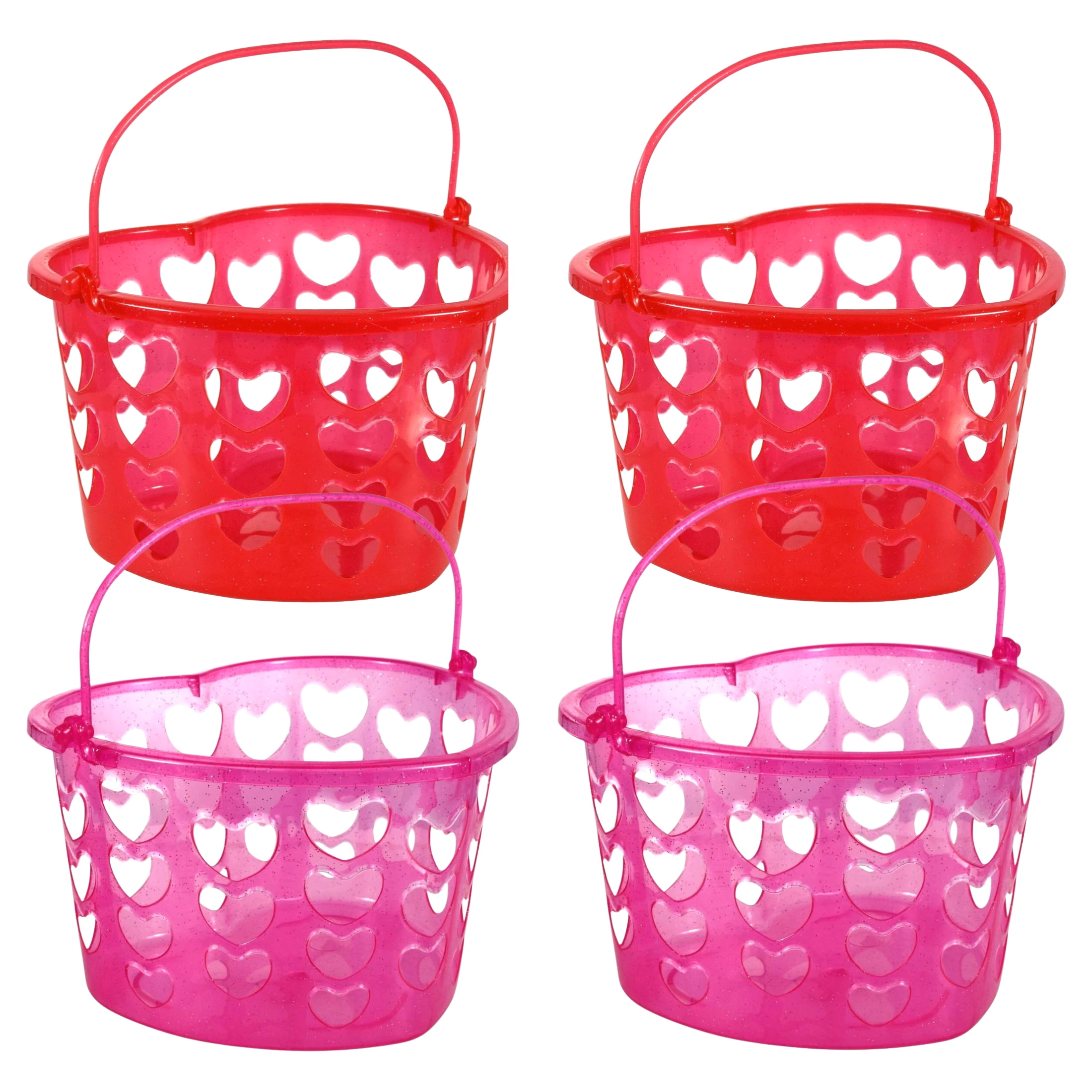Heart Shaped and Slotted Baskets with Handles (2 PINK & 2 RED) 6.875x8 ...