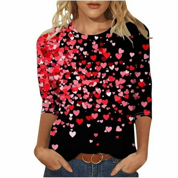 Heart Shirts for Women Valentines Day 3/4 Sleeve Shirt Cute Funny ...