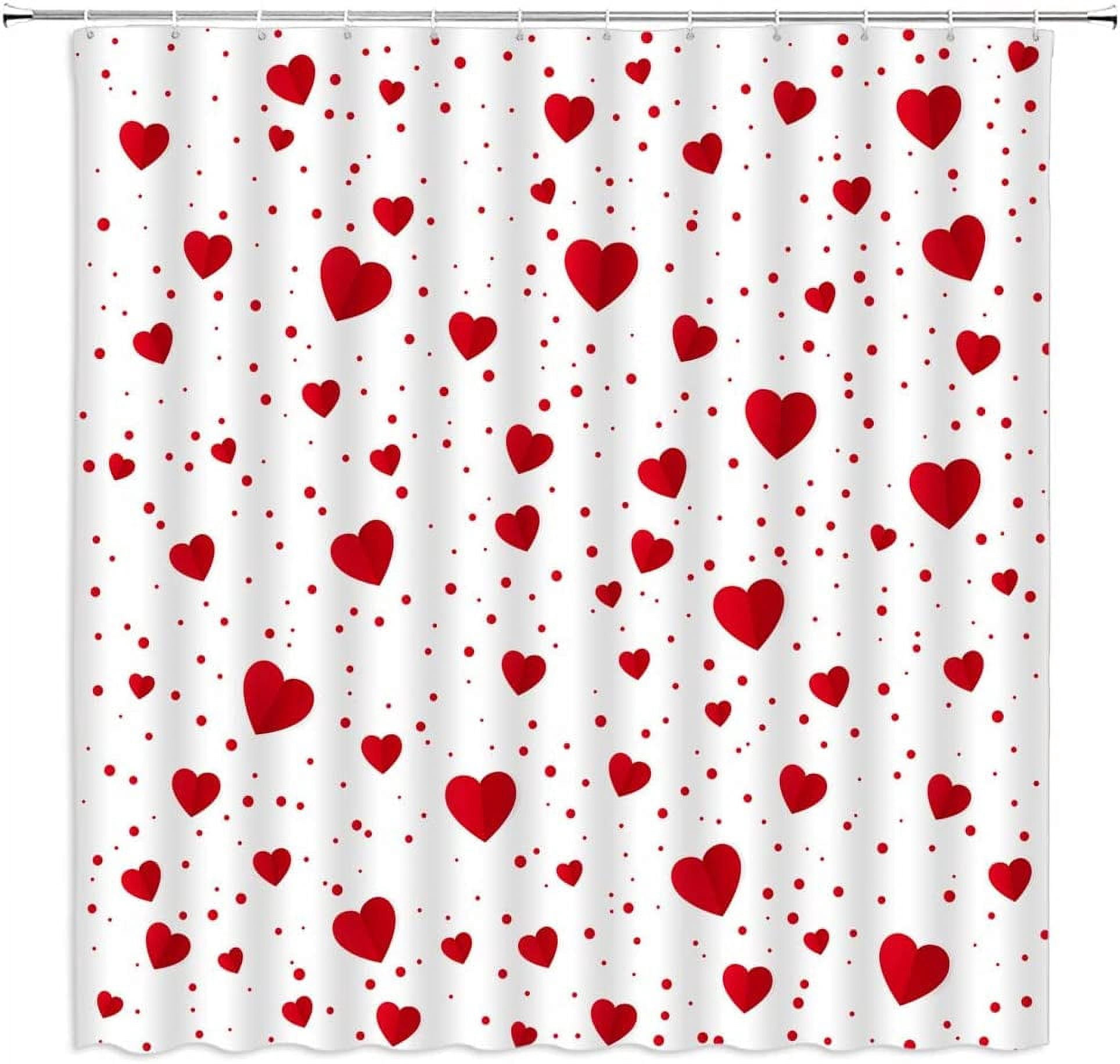 Heart Shower Curtain Valentine''s Day Red Heart Polka Dot Romantic ...