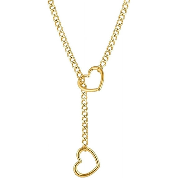 Heart Slip Chain Necklace Chunky Gold Silver Lariat Y Necklace for ...
