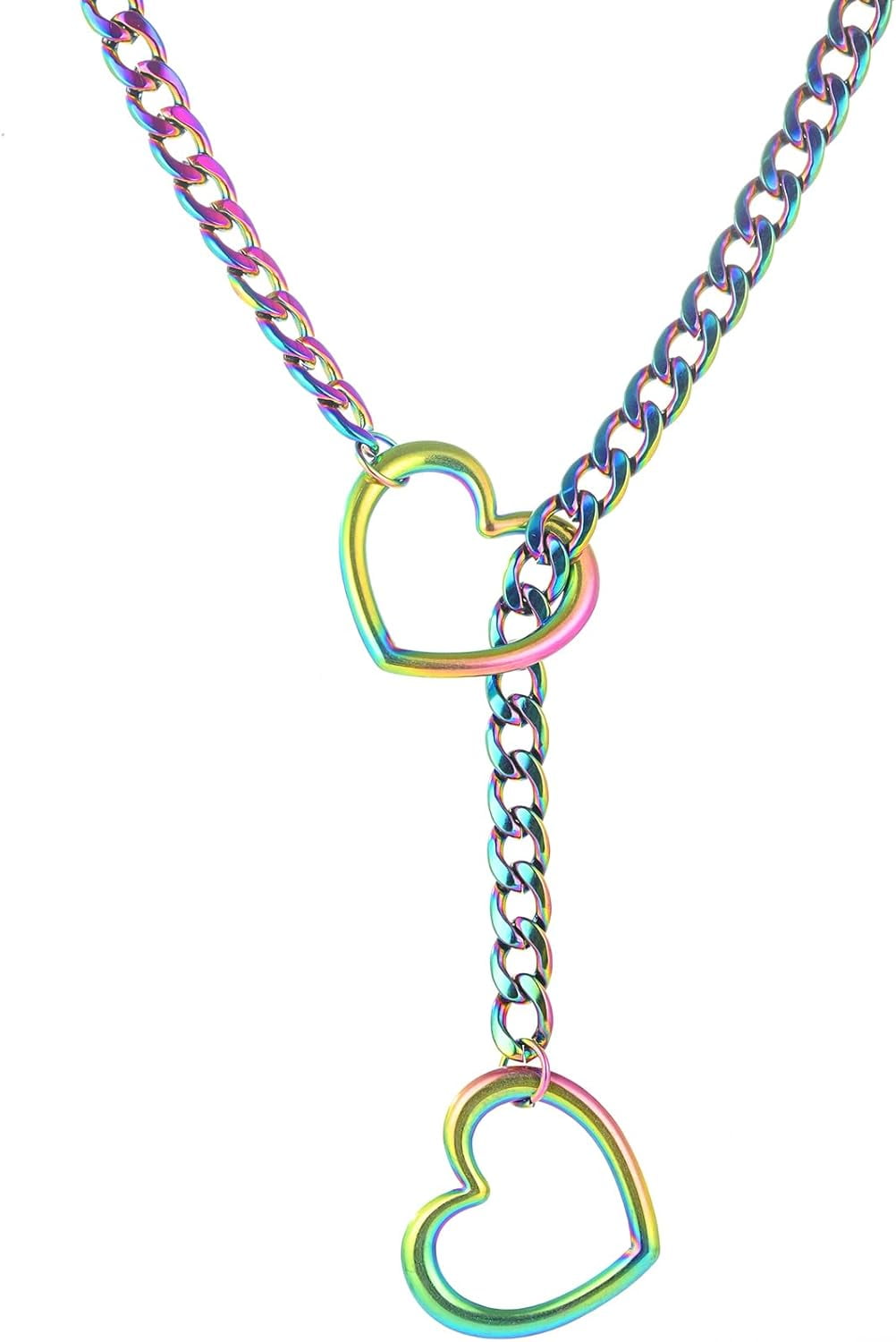 Heart Slip Chain Necklaces for Women,Stainless Steel O-Ring Adjustable ...