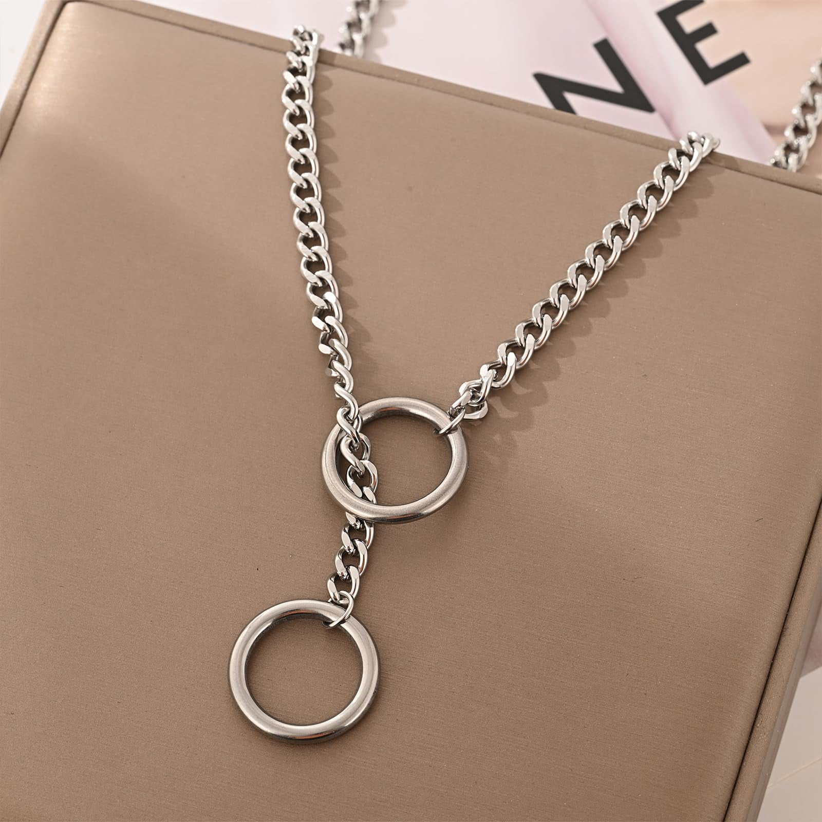 Heart Slip Chain Necklaces for Women, Stainless Steel O-Ring Adjustable ...
