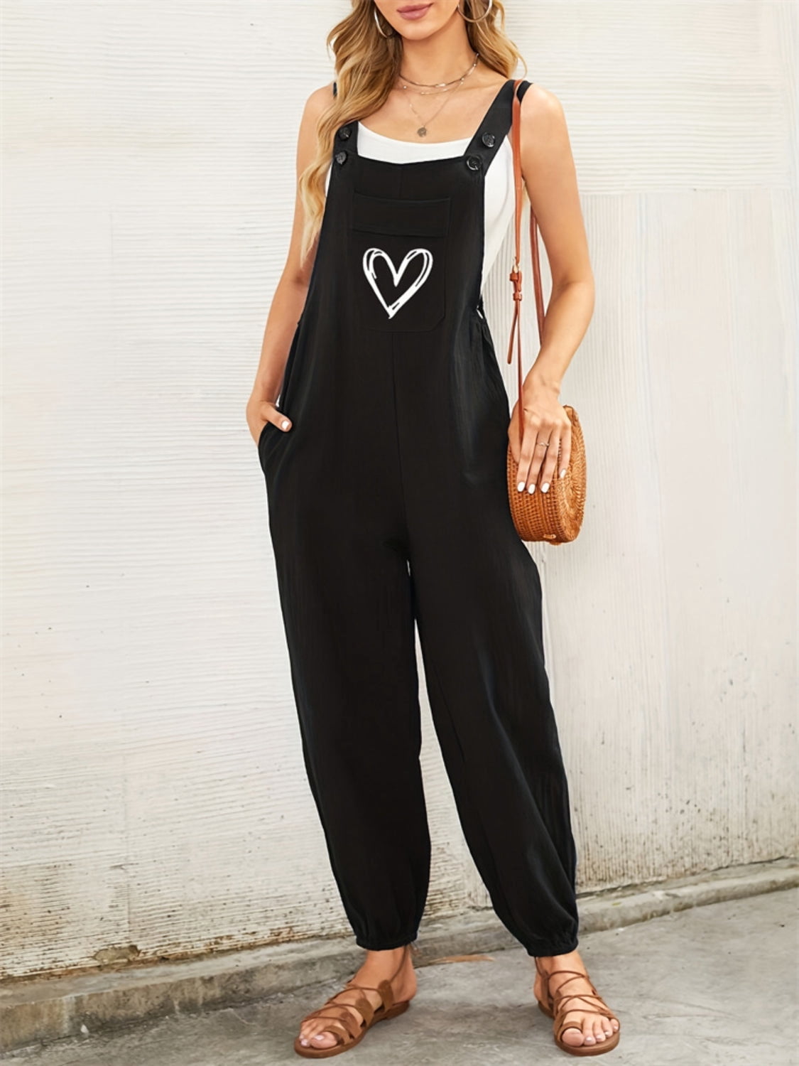 Heart Square Neck Wide Strap Overalls - Walmart.com