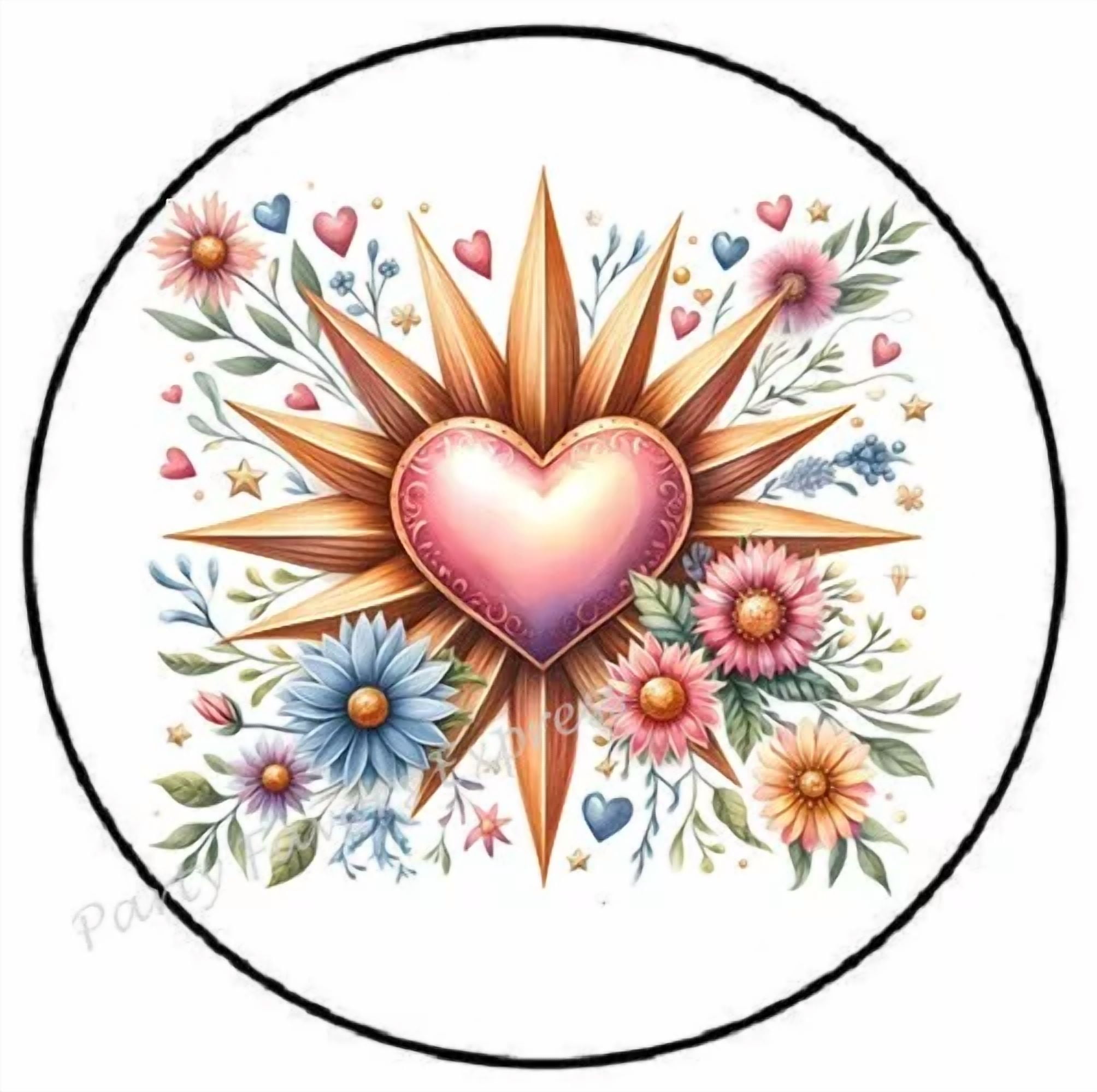 Heart Starburst With Flowers Stickers Party Favors Phone Decal Water ...