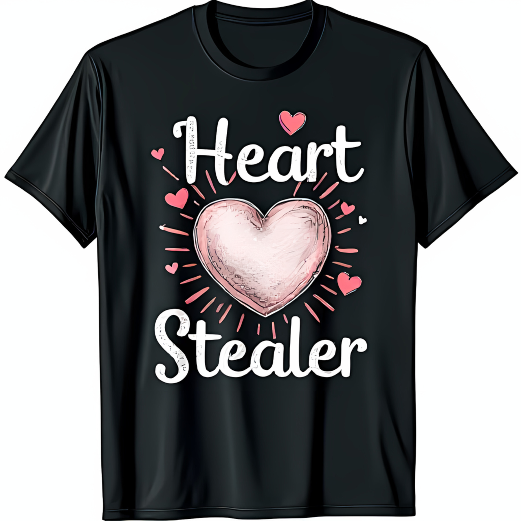 Heart Stealer Black T-Shirt with Sparkly Pink Heart Graphic & Design ...