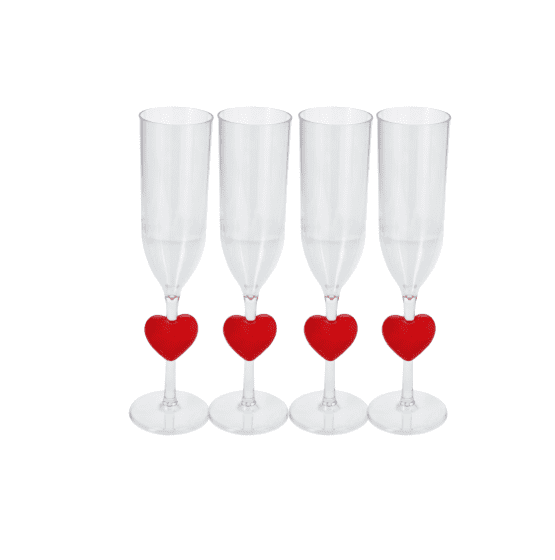 Heart-Stem Champagne Flutes – 4-Pack, 6 oz, Plastic, Romantic Design ...