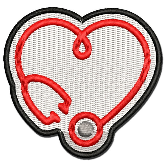Heart Stethoscope Nurse Essential Worker Doctor Applique Multi-Color Embroidered Iron-On Patch ...