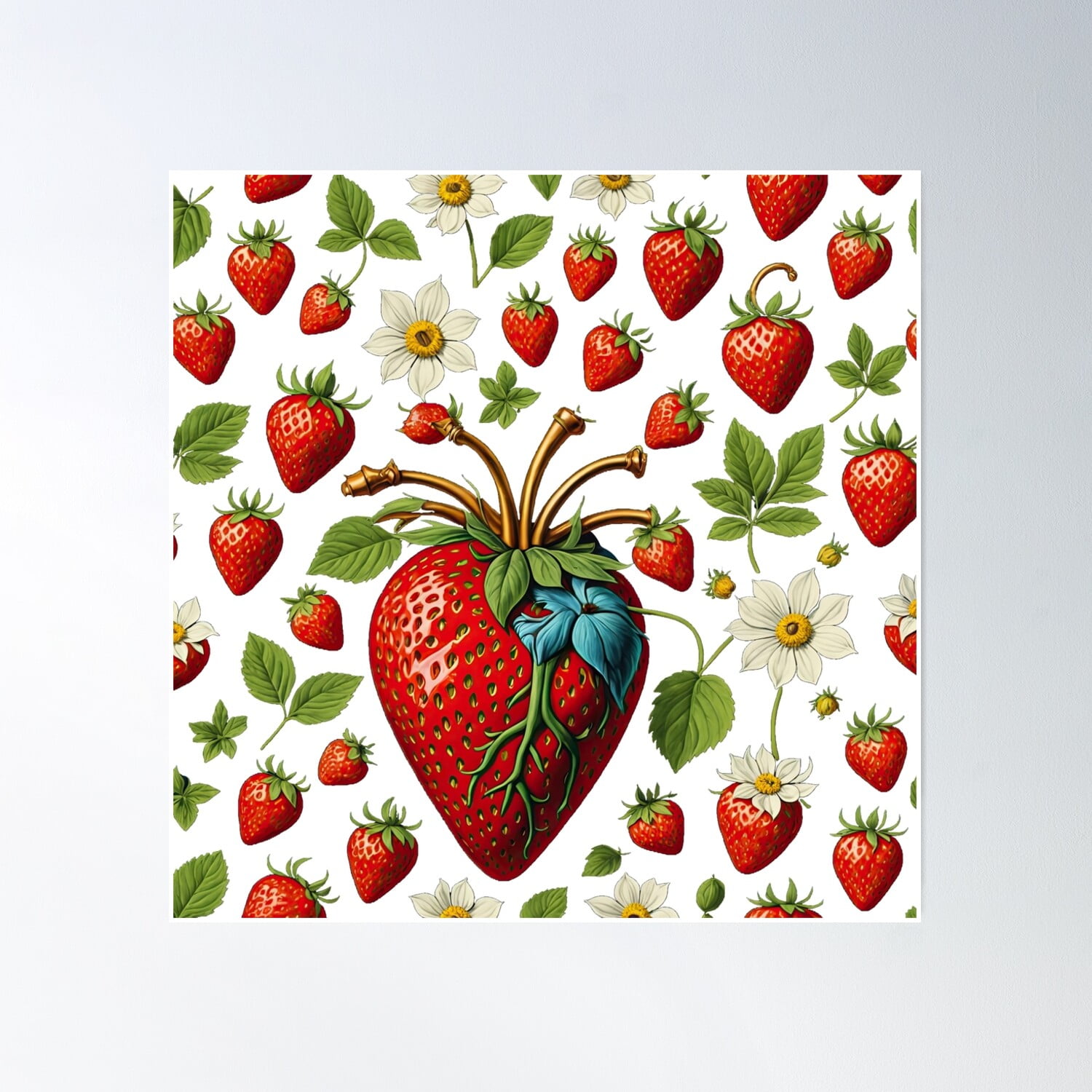 Heart Strawberry Poster Wall Art, Modern Wall Decor, 16x16 UNFRAMED ...