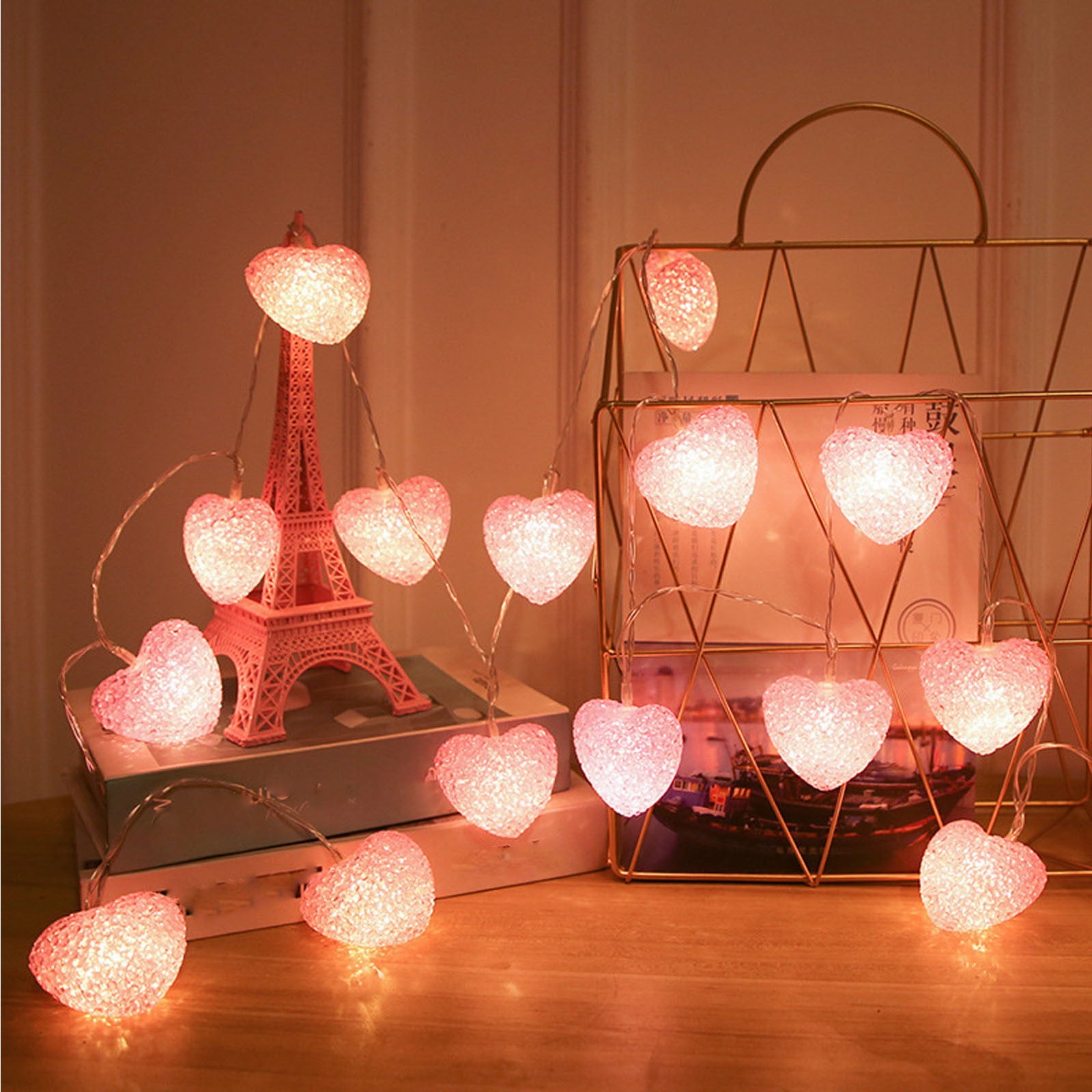 Heart String Lights, 10ft 20 LED Valentines Lights Battery Operated ...